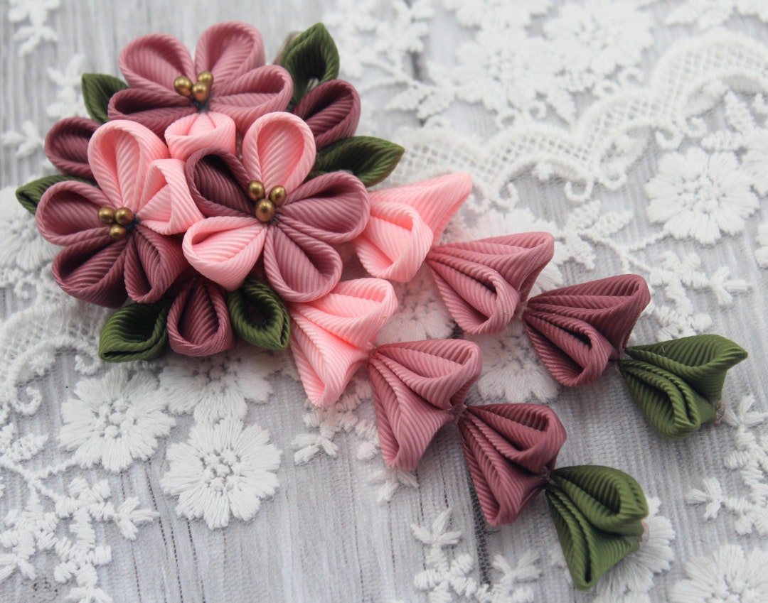 Pink Kanzashi Flower Hair Clip/japanese Hair Accessories/oriental Hair ...