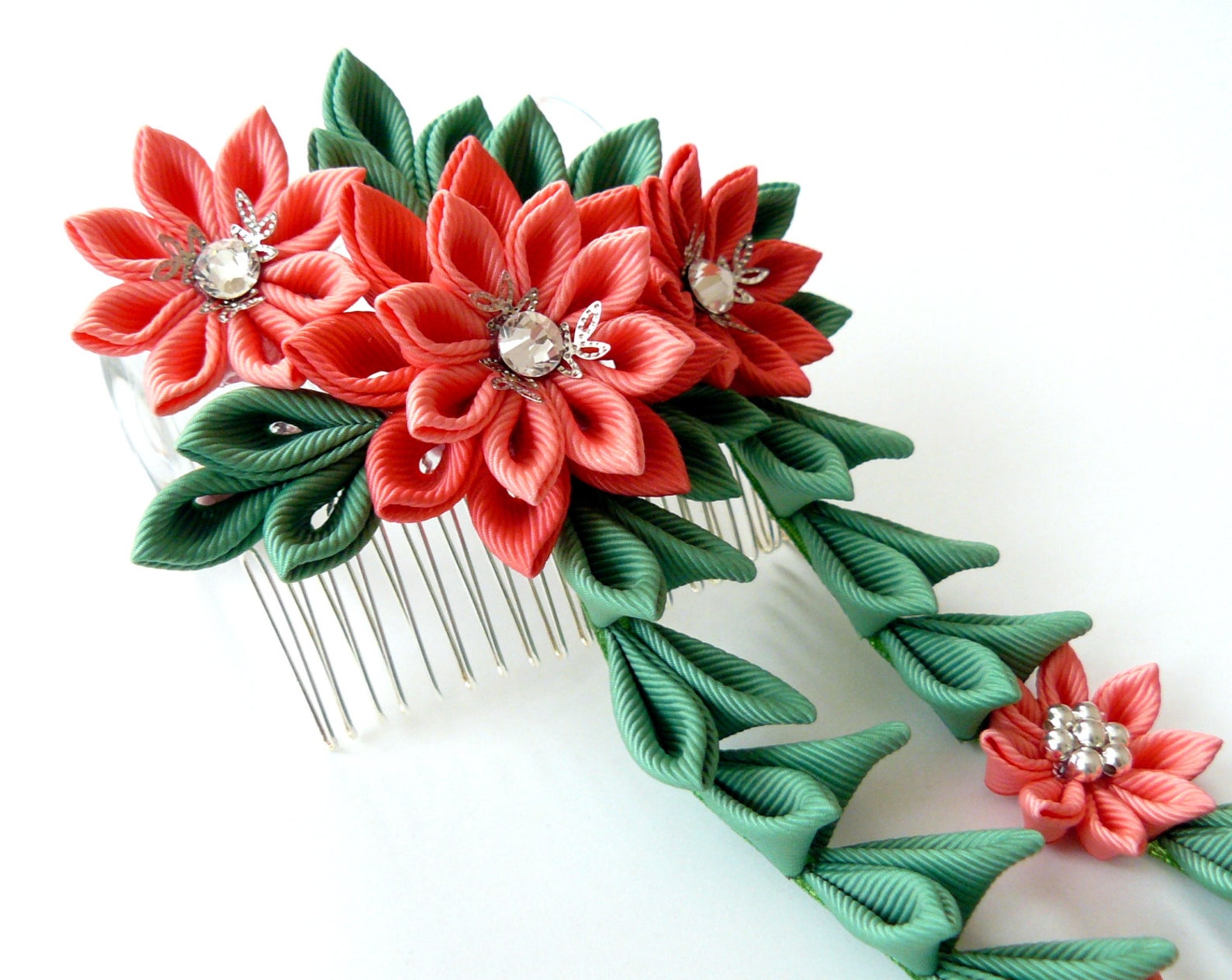 Kanzashi Fabric Flower Hair Comb With Falls. - Etsy