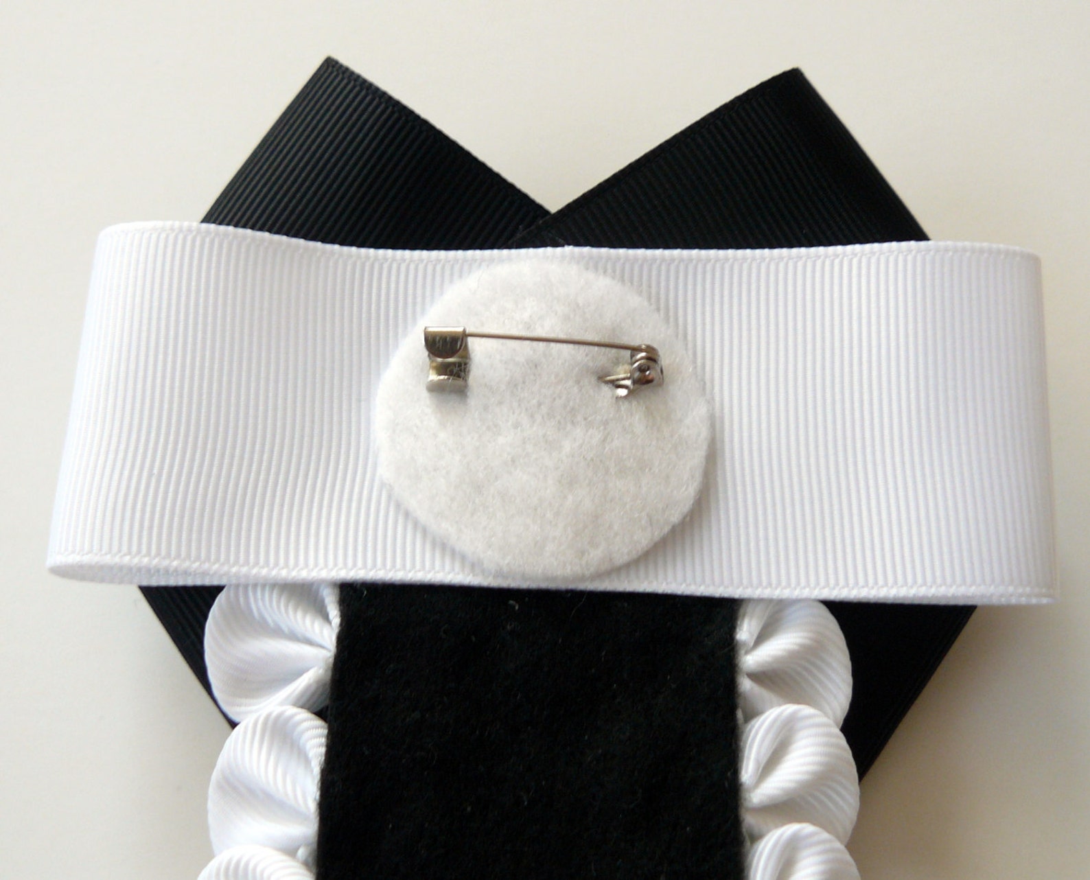 Ladies Fabric Pin Brooch Tie. Black and White Bow Brooch Tie. - Etsy
