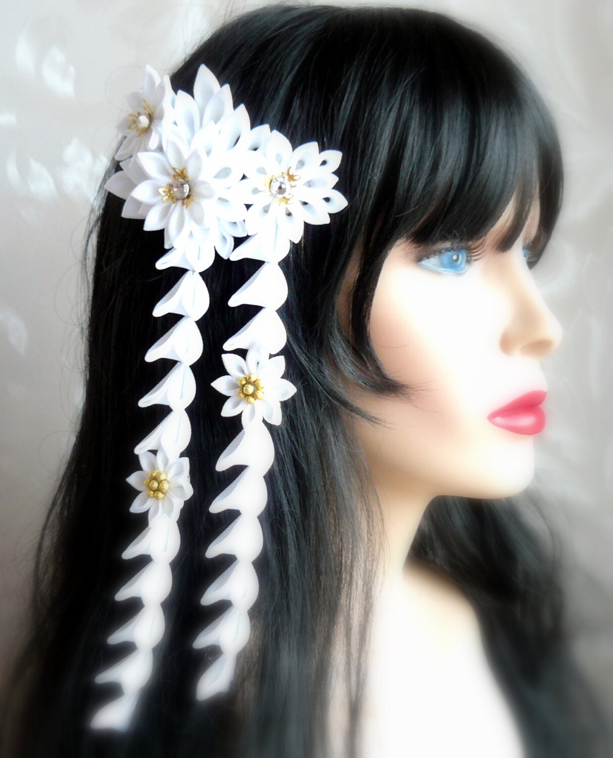 Kanzashi Fabric Flower Hair Comb With Falls. - Etsy