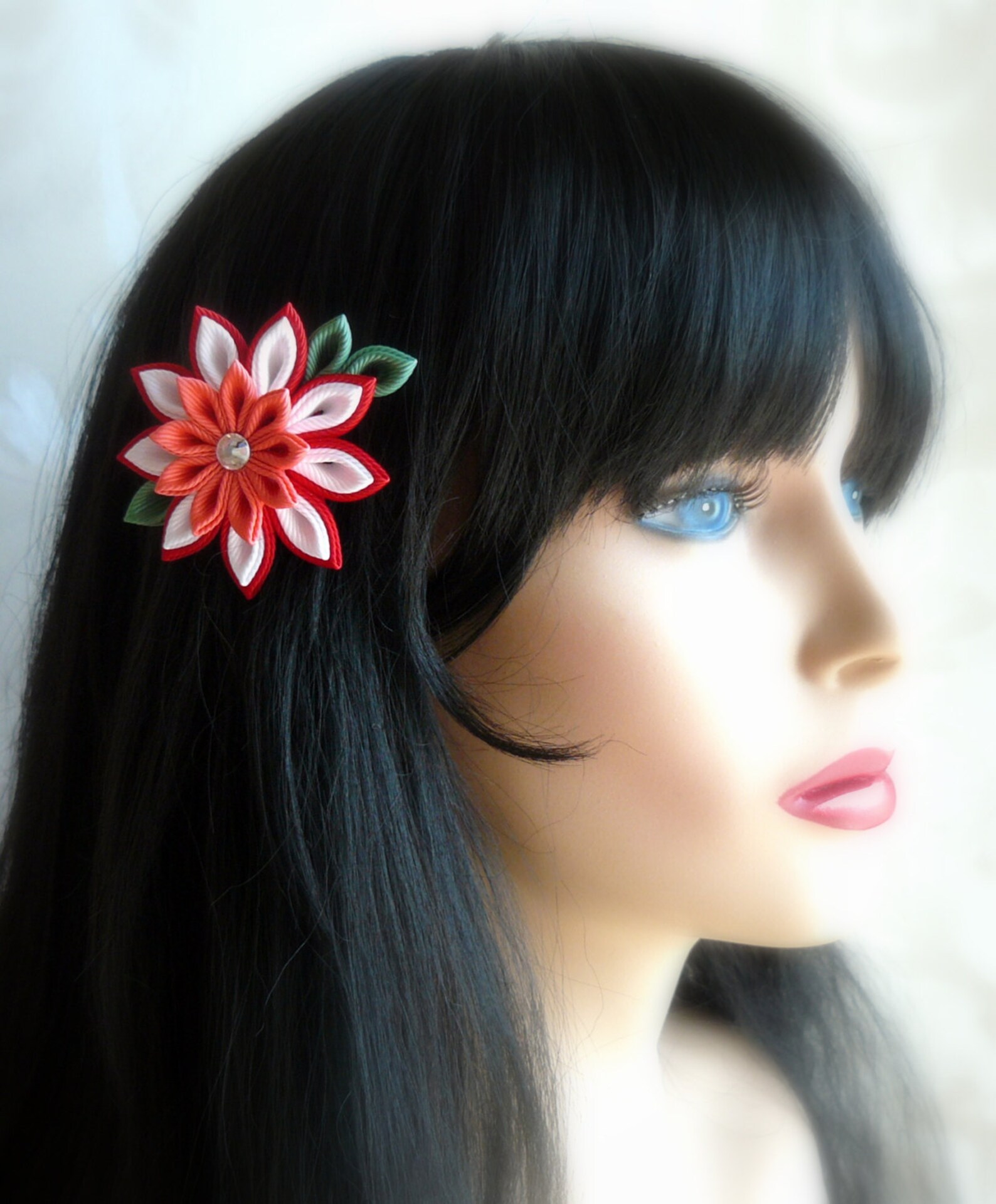 Kanzashi Fabric Flower hair comb . Red kanzashi hair comb. Red | Etsy