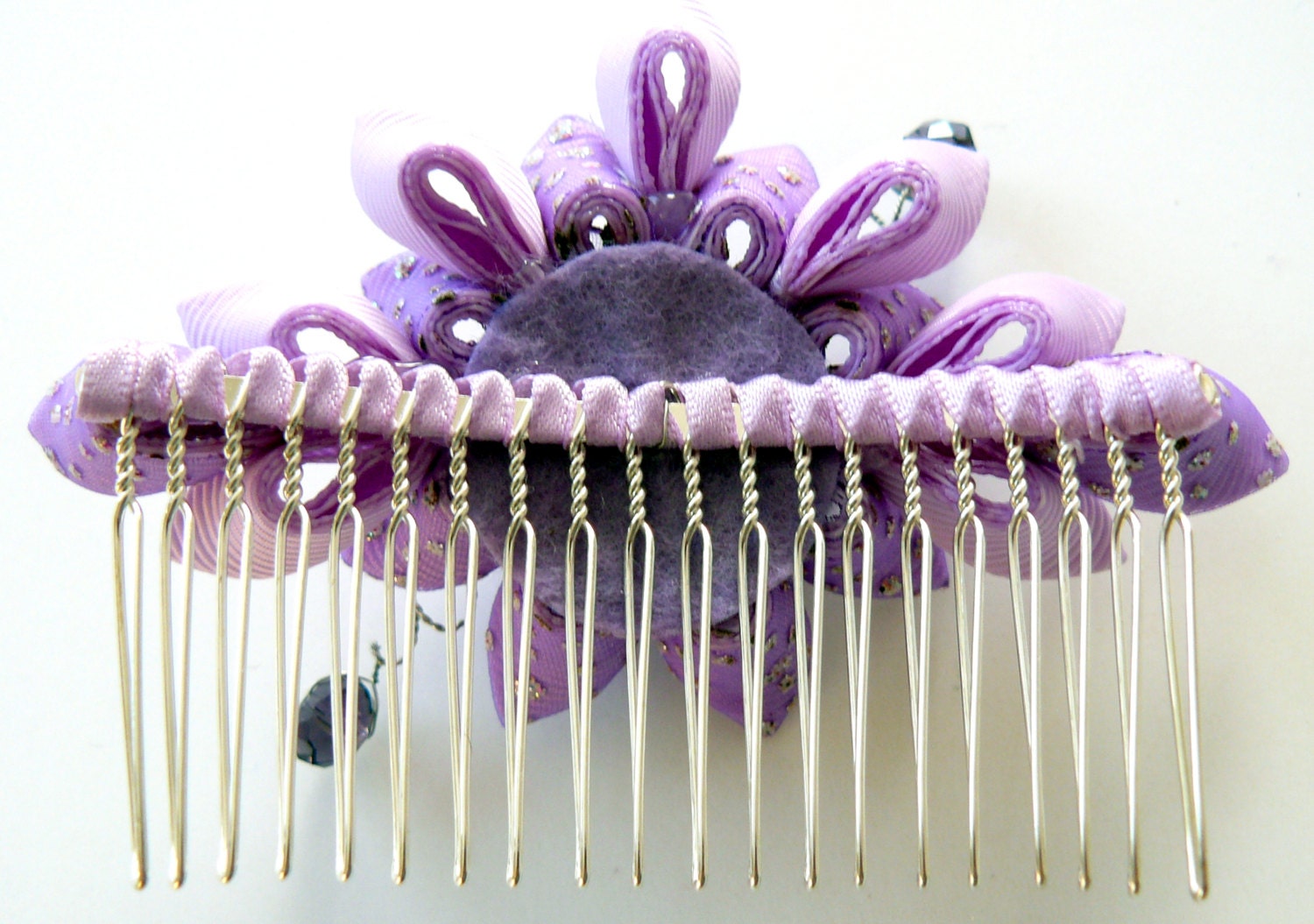 Kanzashi Fabric Flower Hair Comb . Orchid. - Etsy