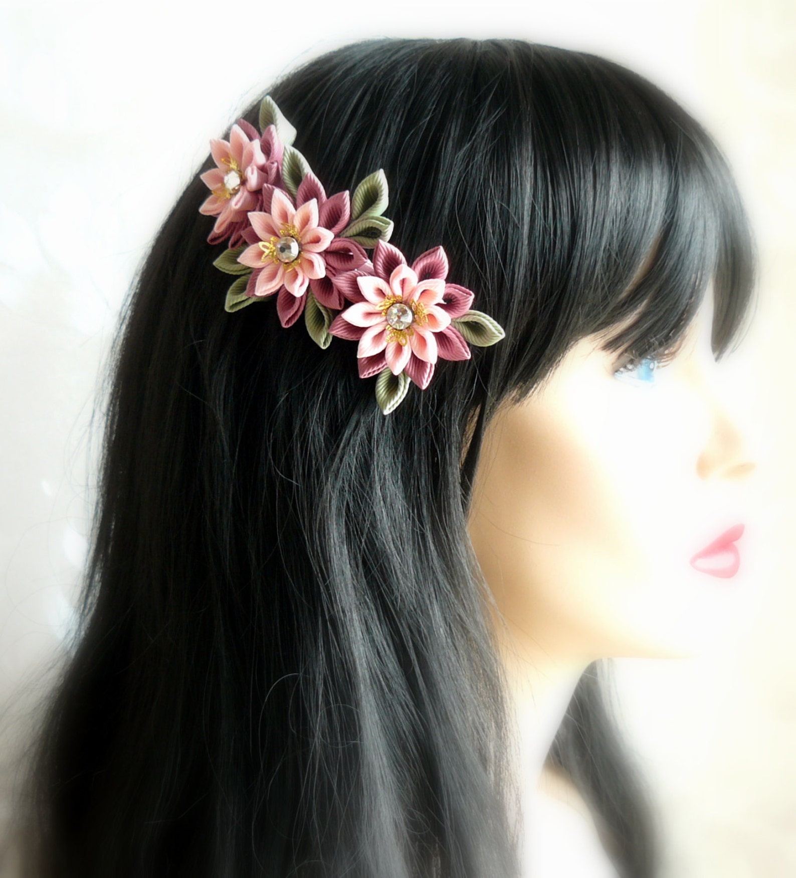 Kanzashi Fabric Flower Hair Comb-pink Hair Comb-wedding Hair - Etsy