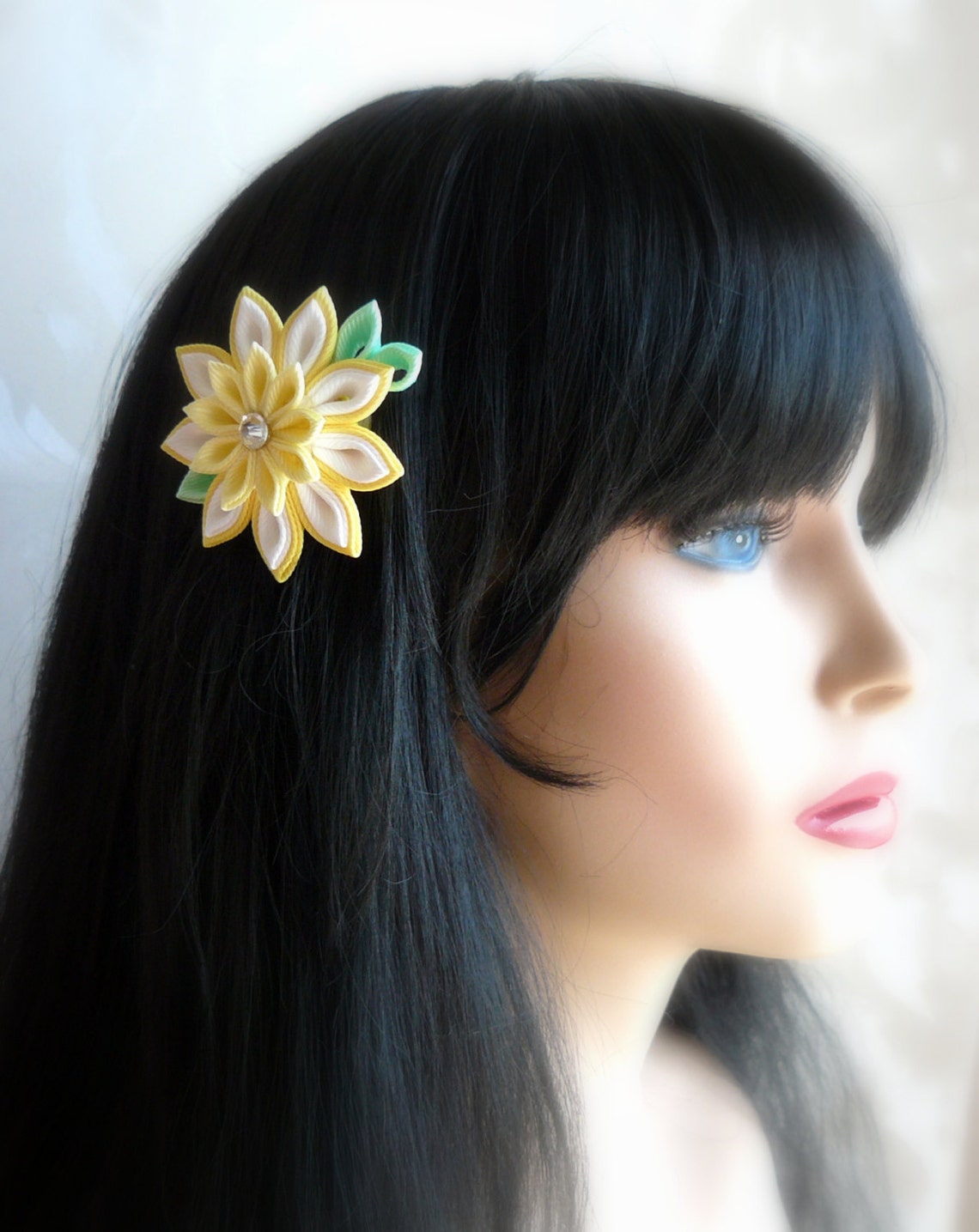 Kanzashi Fabric Flower Hair Comb . Yellow Kanzashi Hair Comb. - Etsy