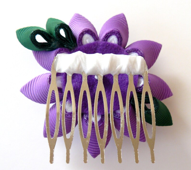 Kanzashi Fabric Flower Hair Comb . Orchid Kanzashi Hair Comb. - Etsy