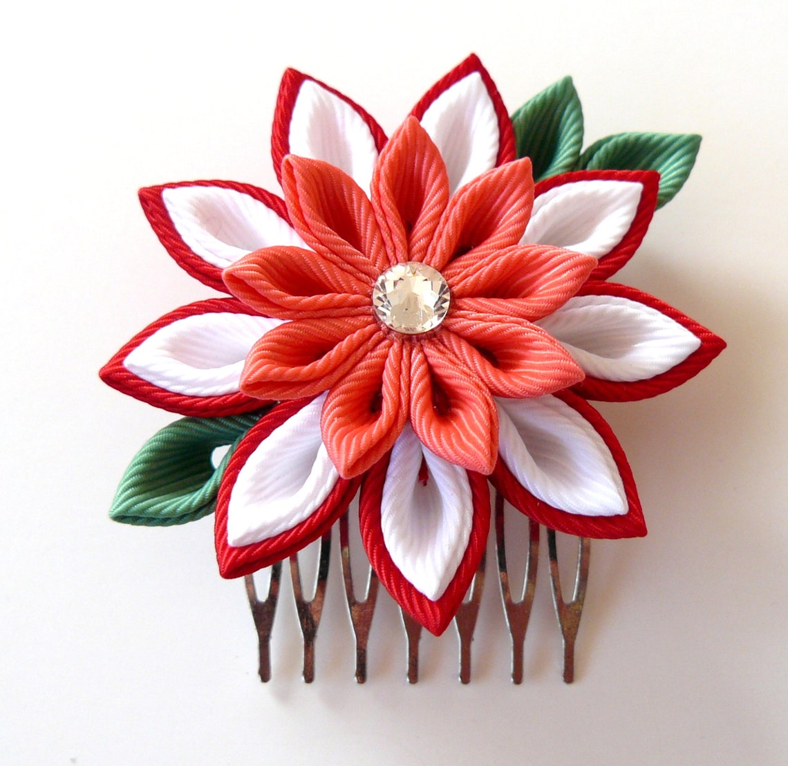 Kanzashi Fabric Flower hair comb . Red kanzashi hair comb. Red | Etsy
