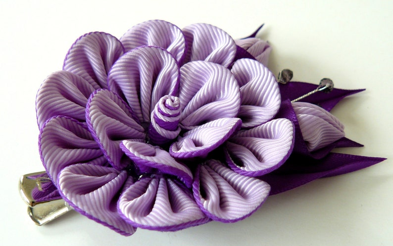 Kanzashi Fabric Flower Hair Clip Purple Fabric Flower Purple Etsy