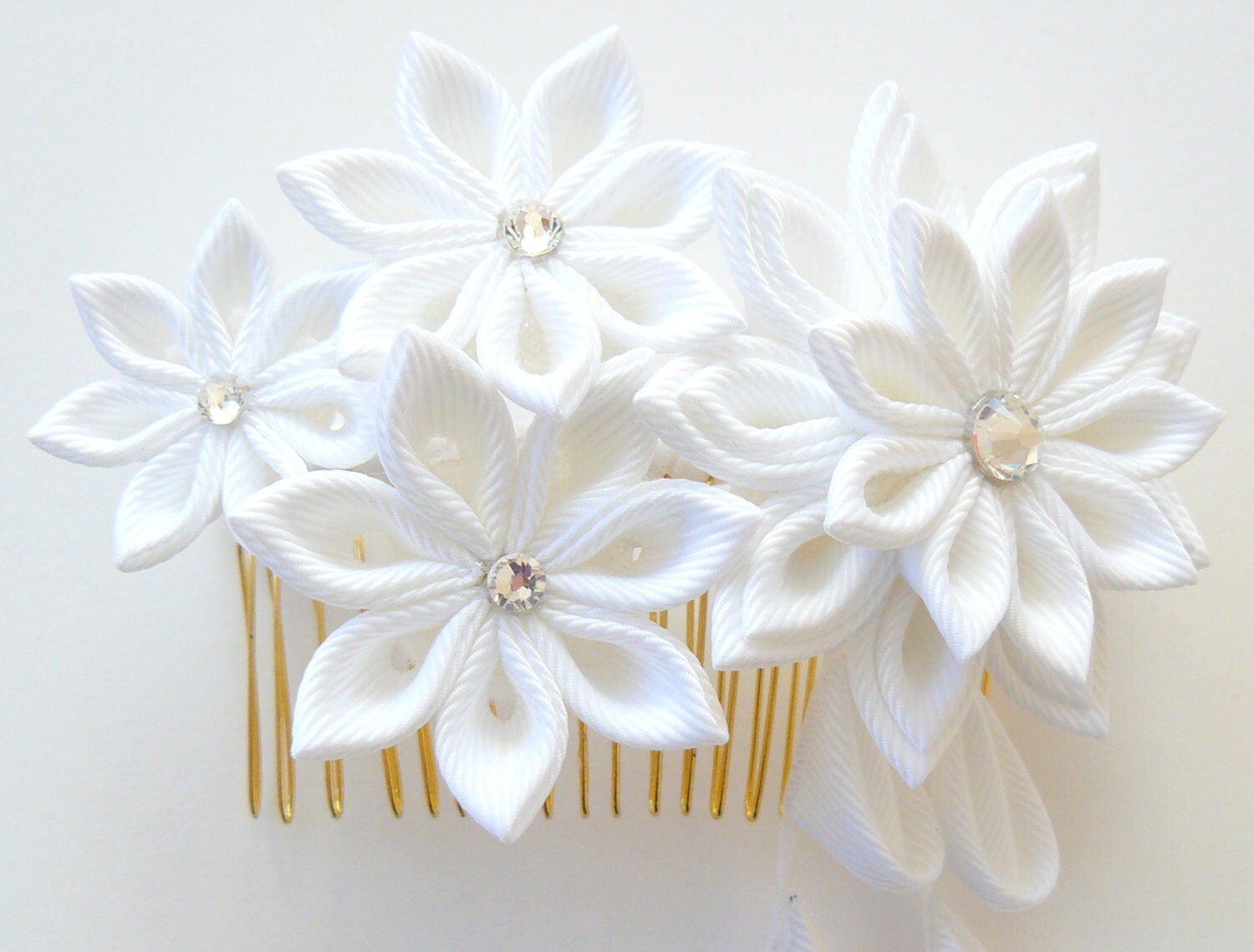 Kanzashi Fabric Flower Hair Comb With Falls. - Etsy