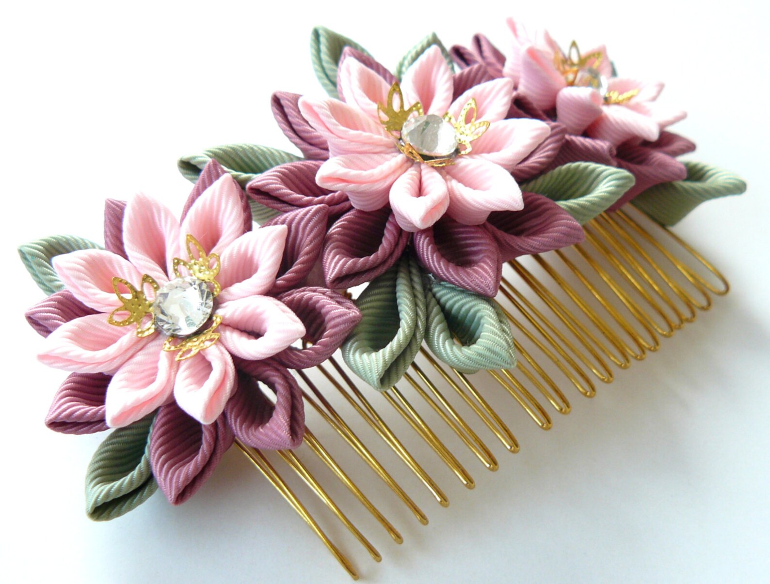 Kanzashi Fabric Flower Hair Comb-pink Hair Comb-wedding Hair - Etsy