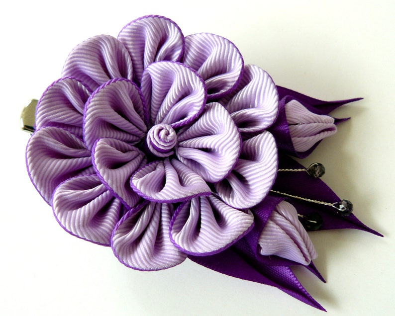 Kanzashi Fabric Flower Hair Clip Purple Fabric Flower Purple Etsy