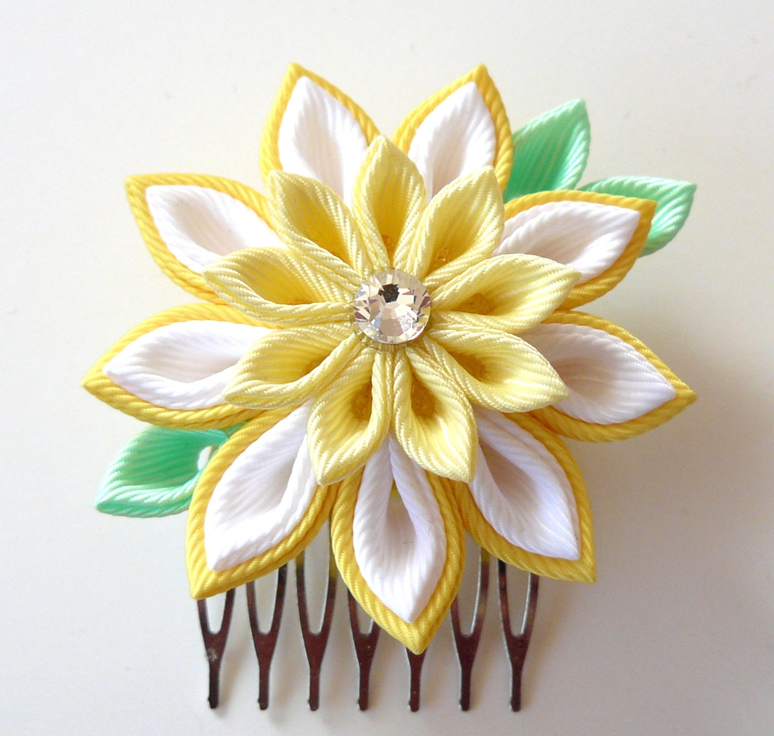 Kanzashi Fabric Flower Hair Comb . Yellow Kanzashi Hair Comb. - Etsy