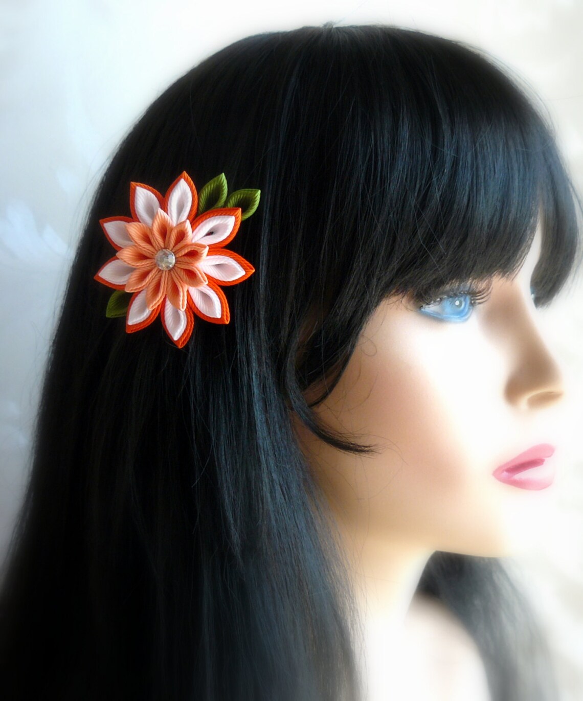 Kanzashi Fabric Flower Hair Comb . Orange Kanzashi Hair Comb. - Etsy