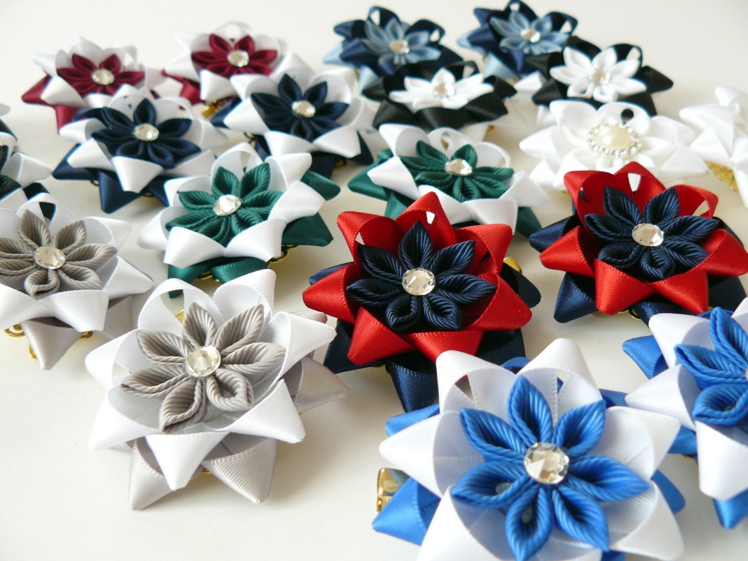 School Hair Clips/back to School Hair Bows/kanzashi Hair Clips/blue ...