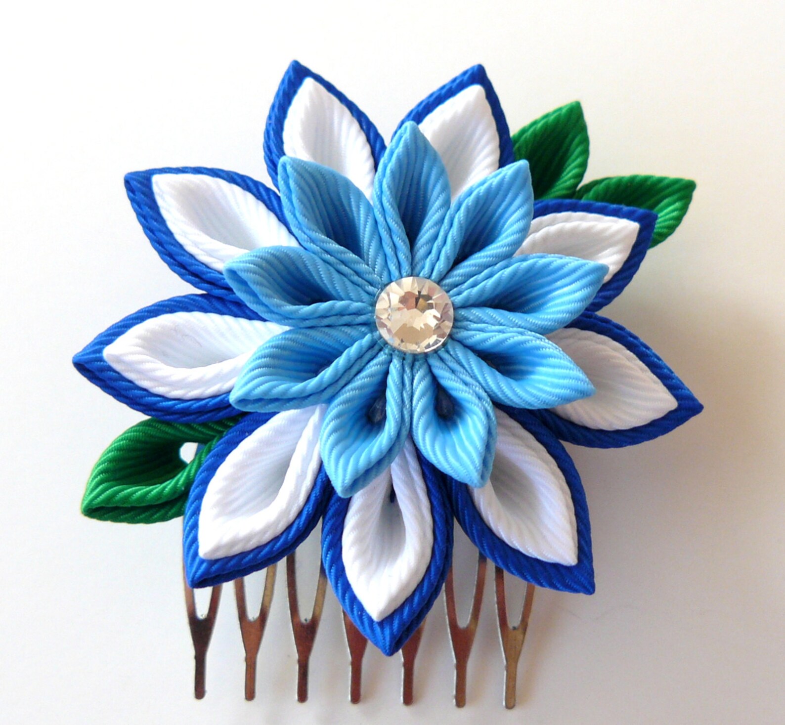 Kanzashi Fabric Flower Hair Comb . Blue Kanzashi Hair Comb. - Etsy