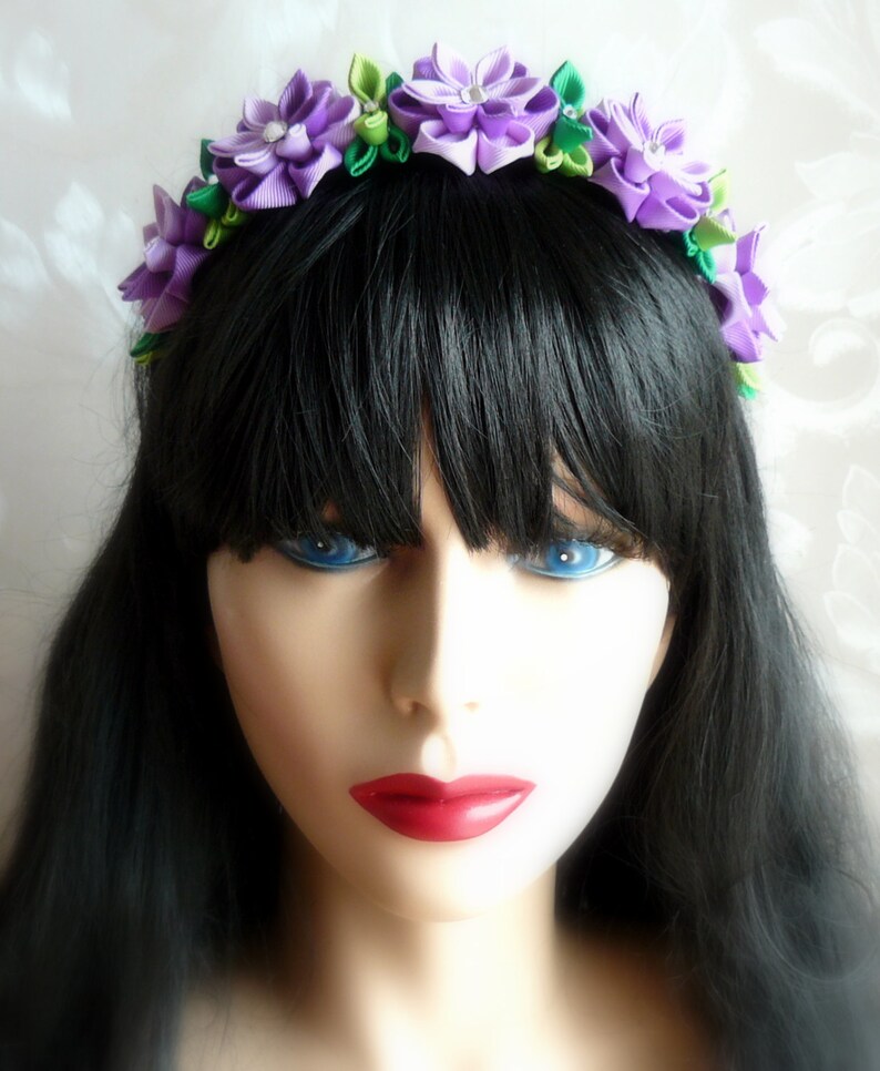 Purple Kanzashi Fabric Flower Headband. Purple Flower Crown - Etsy