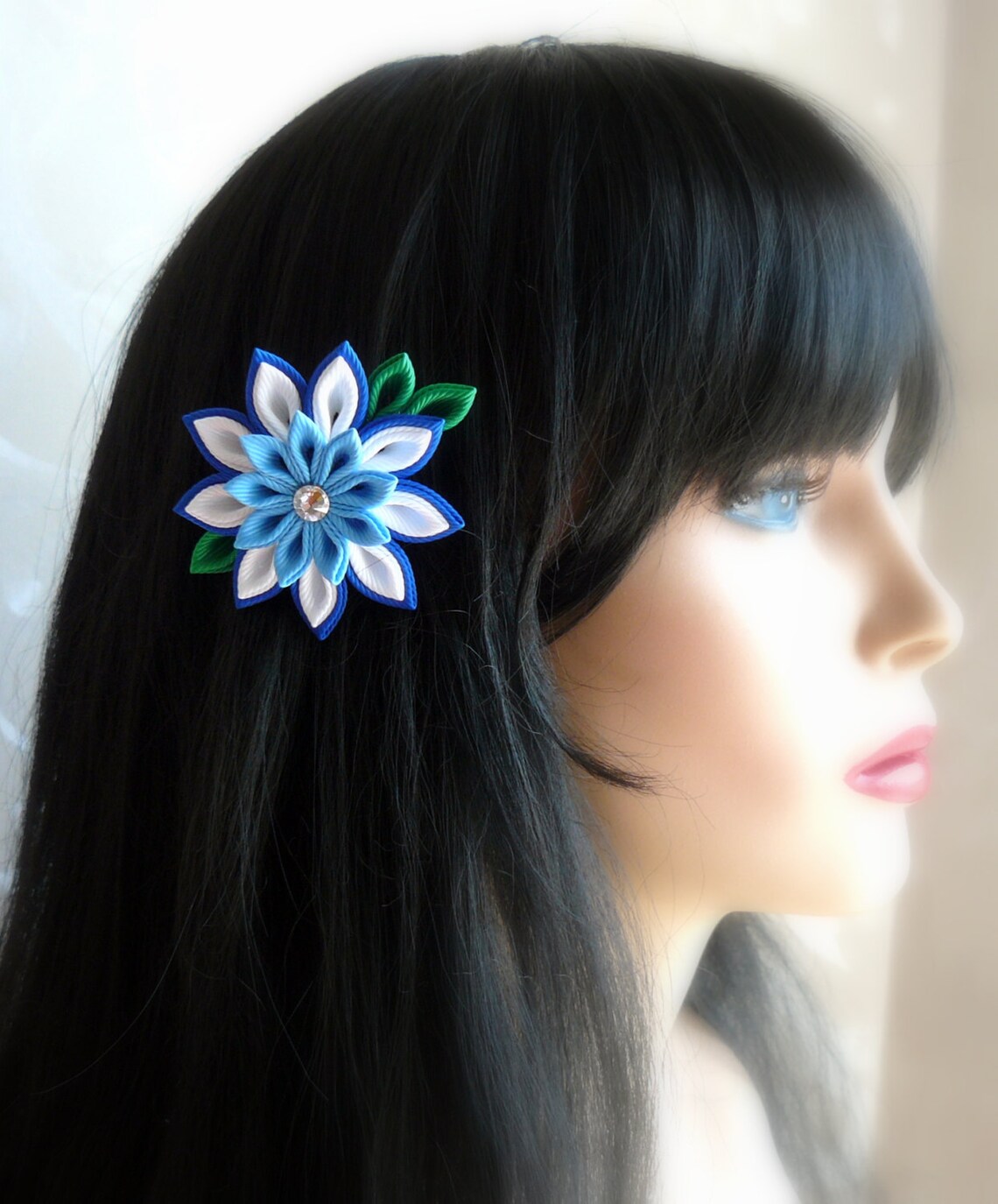 Kanzashi Fabric Flower Hair Comb . Blue Kanzashi Hair Comb. - Etsy