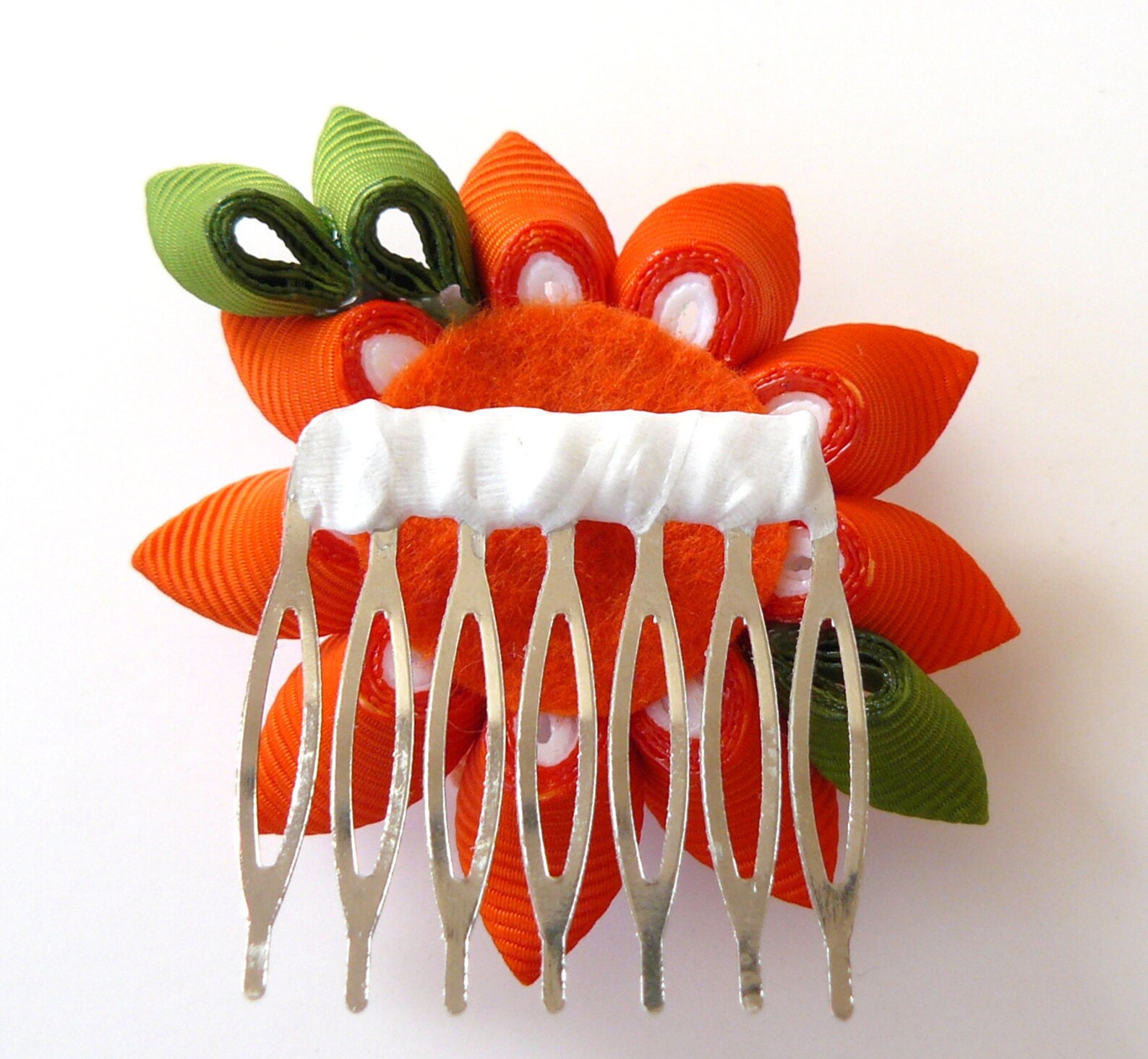 Kanzashi Fabric Flower Hair Comb . Orange Kanzashi Hair Comb. - Etsy