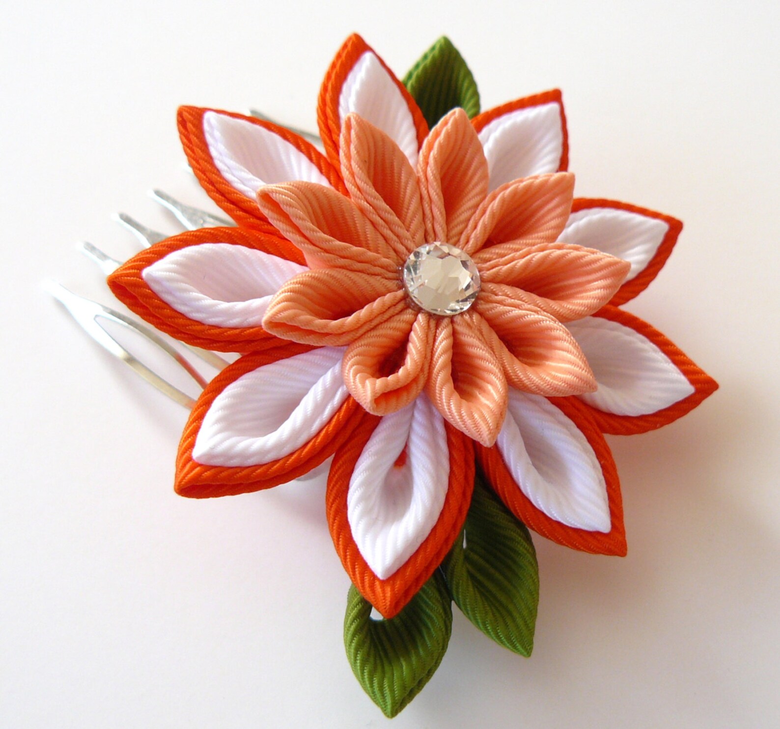 Kanzashi Fabric Flower Hair Comb . Orange Kanzashi Hair Comb. - Etsy