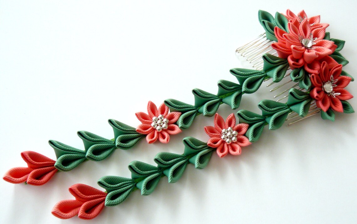 Kanzashi Fabric Flower Hair Comb With Falls. - Etsy