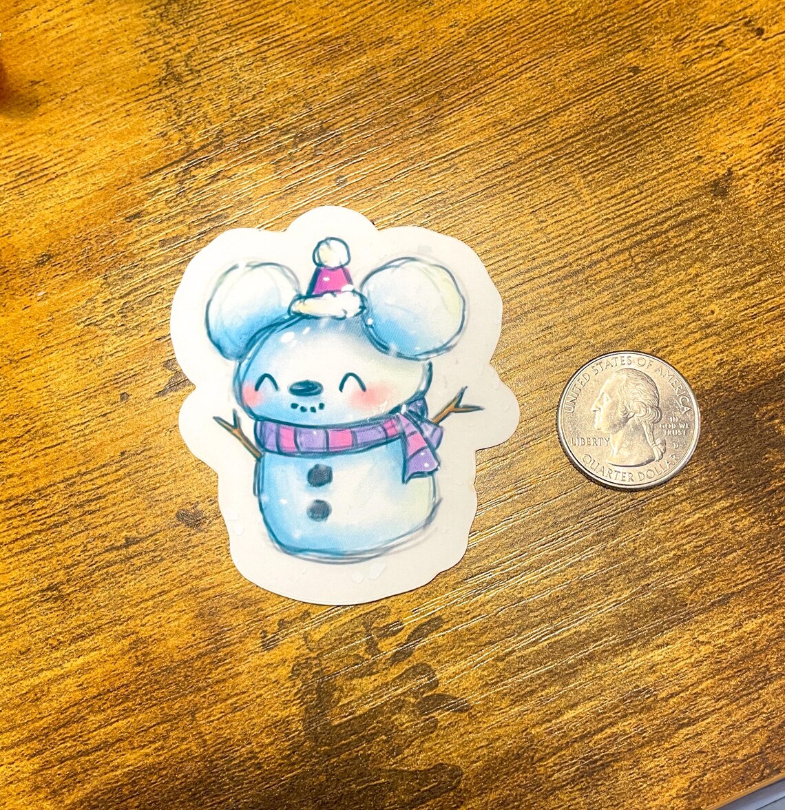 Snowman Mouse Vinyl Sticker, Clear Sticker Winter Sticker, Chibi ...