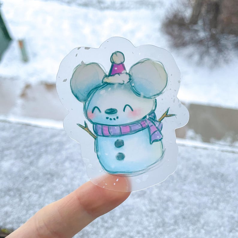 Snowman Mouse Vinyl Sticker, Clear Sticker Winter Sticker, Chibi ...