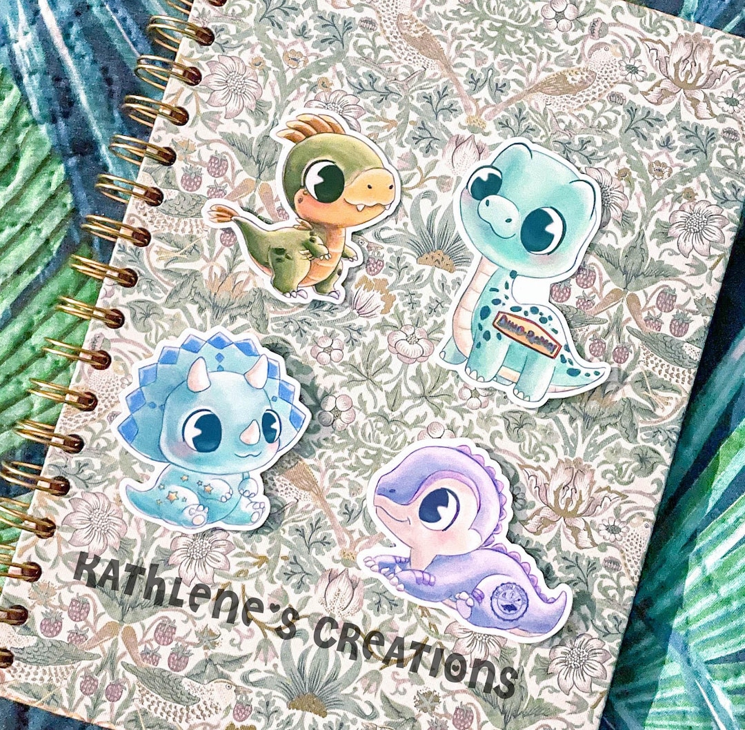 Dino Land Cuties Vinyl Stickers, Chibi Dinosaur Sticker, Kawaii Dino ...