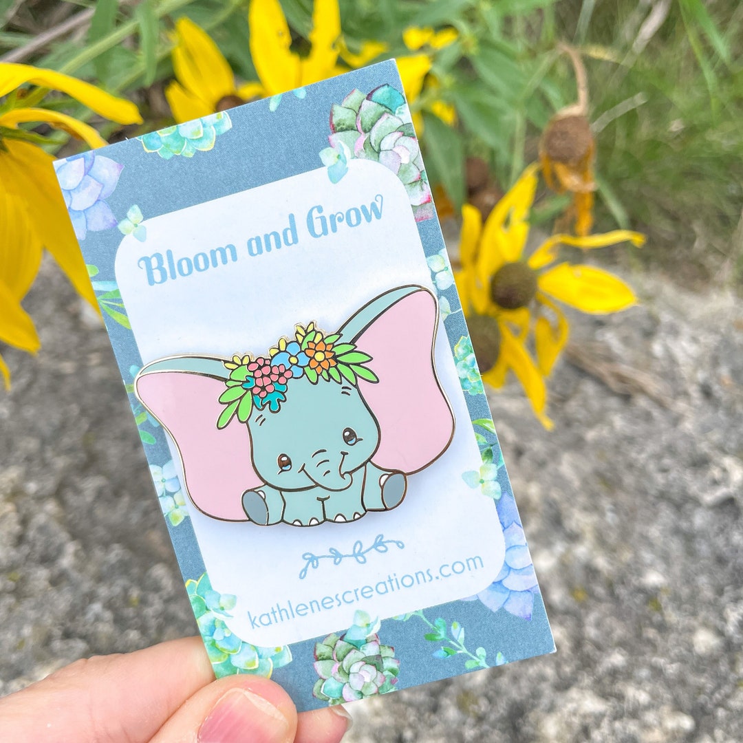 Flower Crown Dumbo Pin, Chibi Pin, Elephant Pin, Kawaii Pin - Etsy