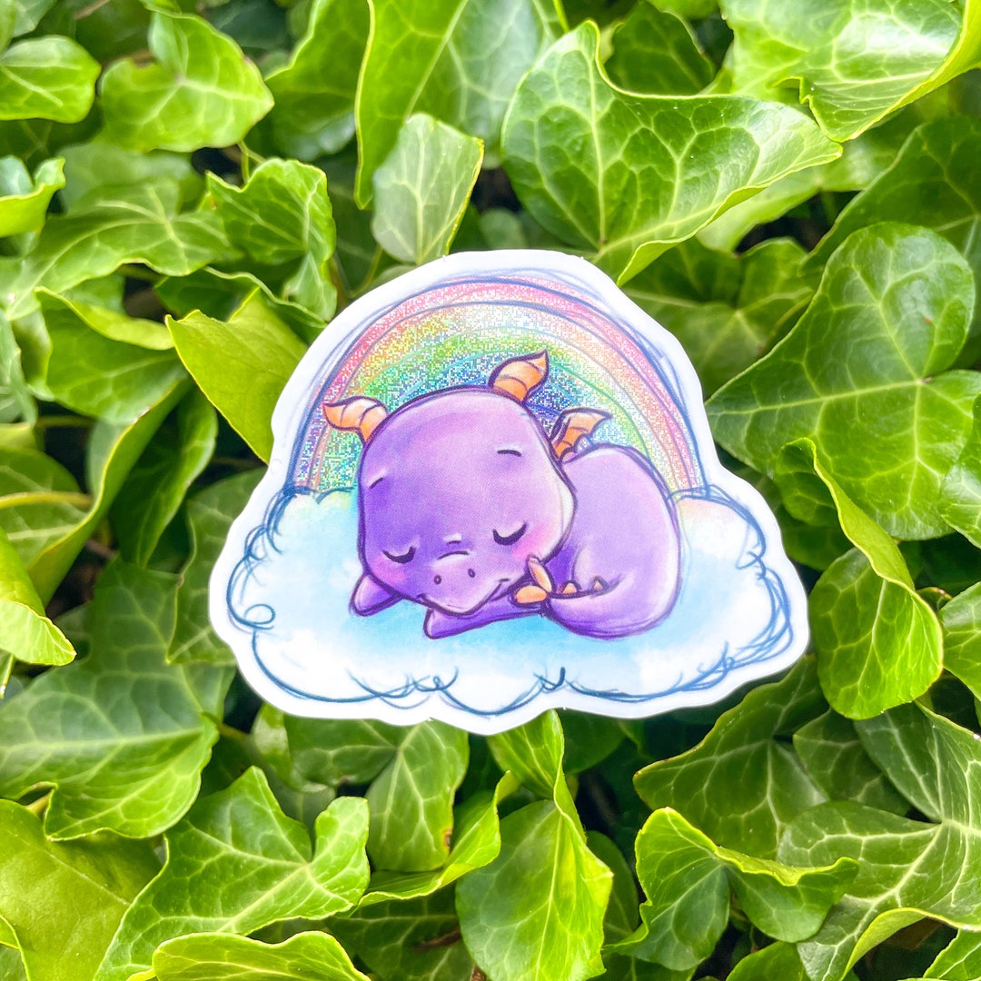 Glittery Rainbow Purple Dragon Sticker, Figgy Dragon Sticker, Chibi ...