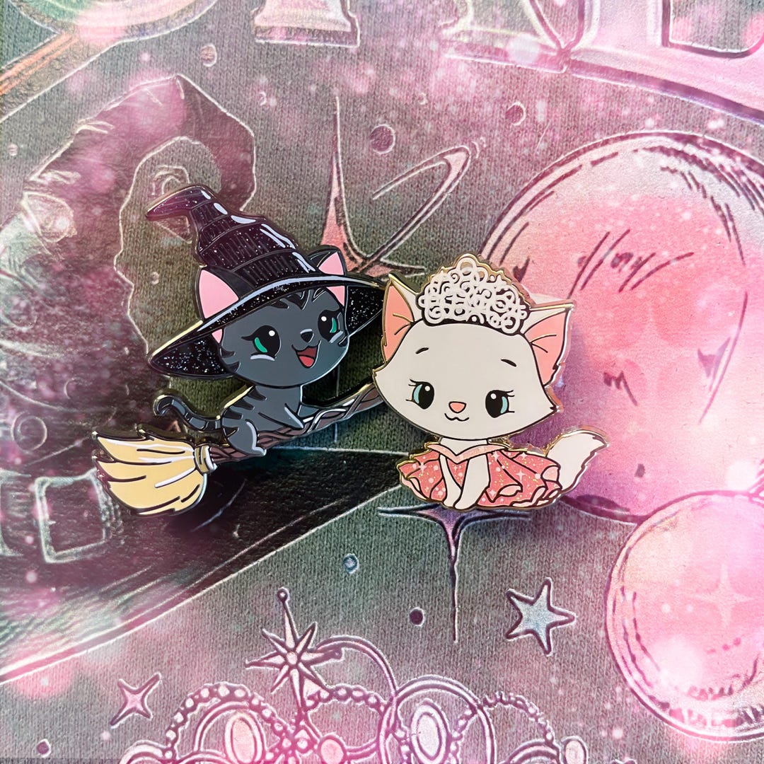 Glinda and Elphaba Chibi Cats Pins, Glitter Pin, Screenprint Pin ...