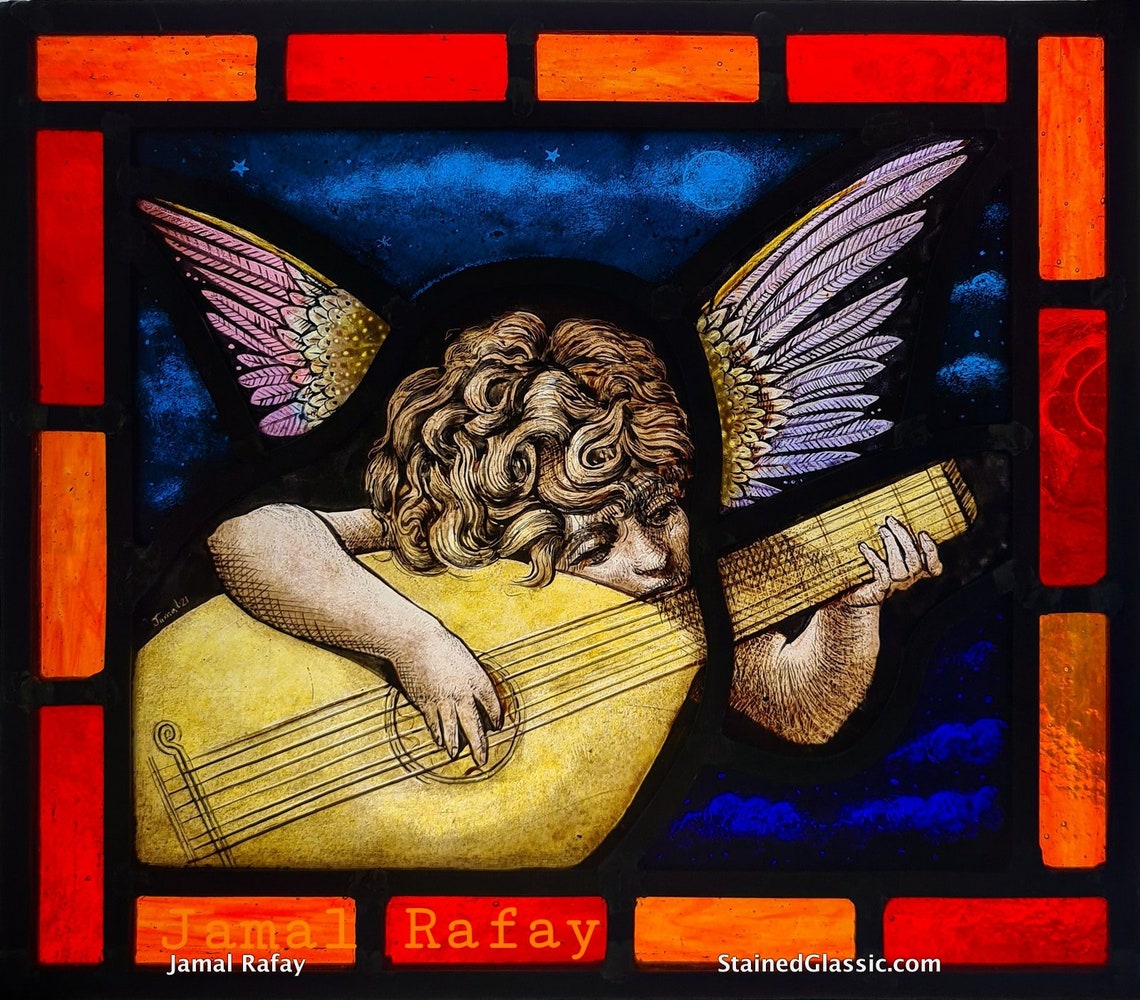 Stained Glass, Window, Angel Playing Music, Hand Painted, Ref: Music ...