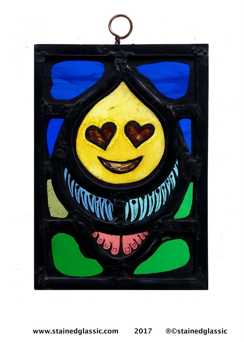 Stained Glass Window, Emoji, Leaded, Ready to Hang, 95x138mm 3.75x5.4 ...