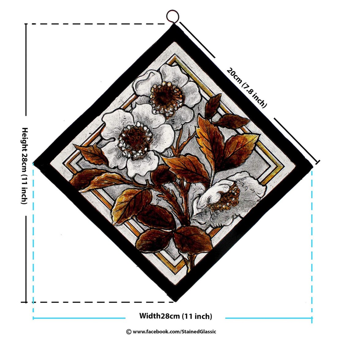 Stained Glass Diagonal Panel, Floral, Decorative, Hand Painted ...
