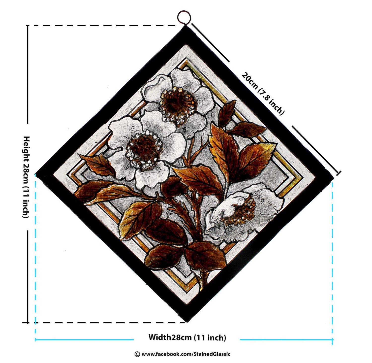 Stained Glass Diagonal Panel, Floral, Decorative, Hand Painted ...