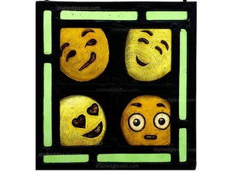 Stained Glass Window Emoji Leaded Ready to Hang 97x138mm | Etsy