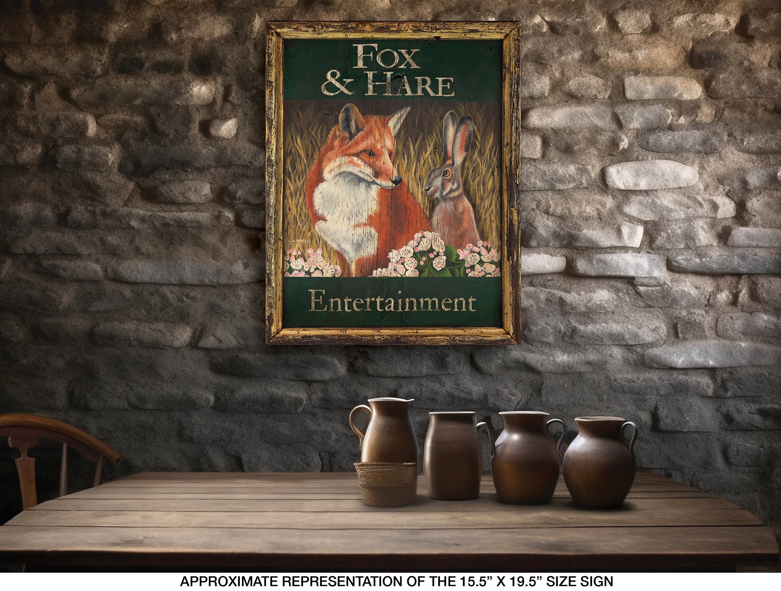 Vintage Tavern Sign fox & Hare Fox and Rabbit Art Colonial Decor Tavern ...