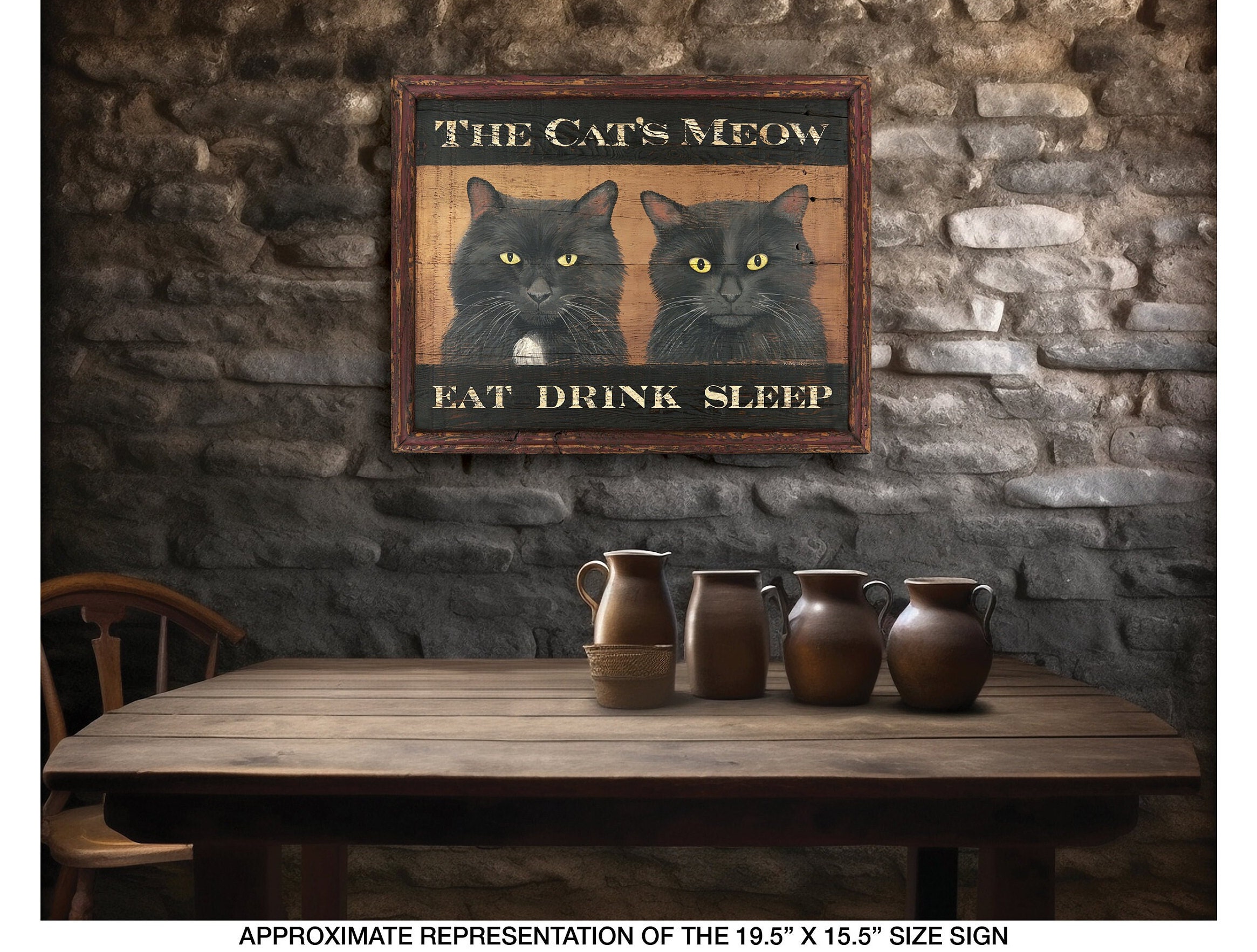 The Cat's Meow - Eat, Drink, Sleep - Cat Art Black Cat Sign Repro of ...