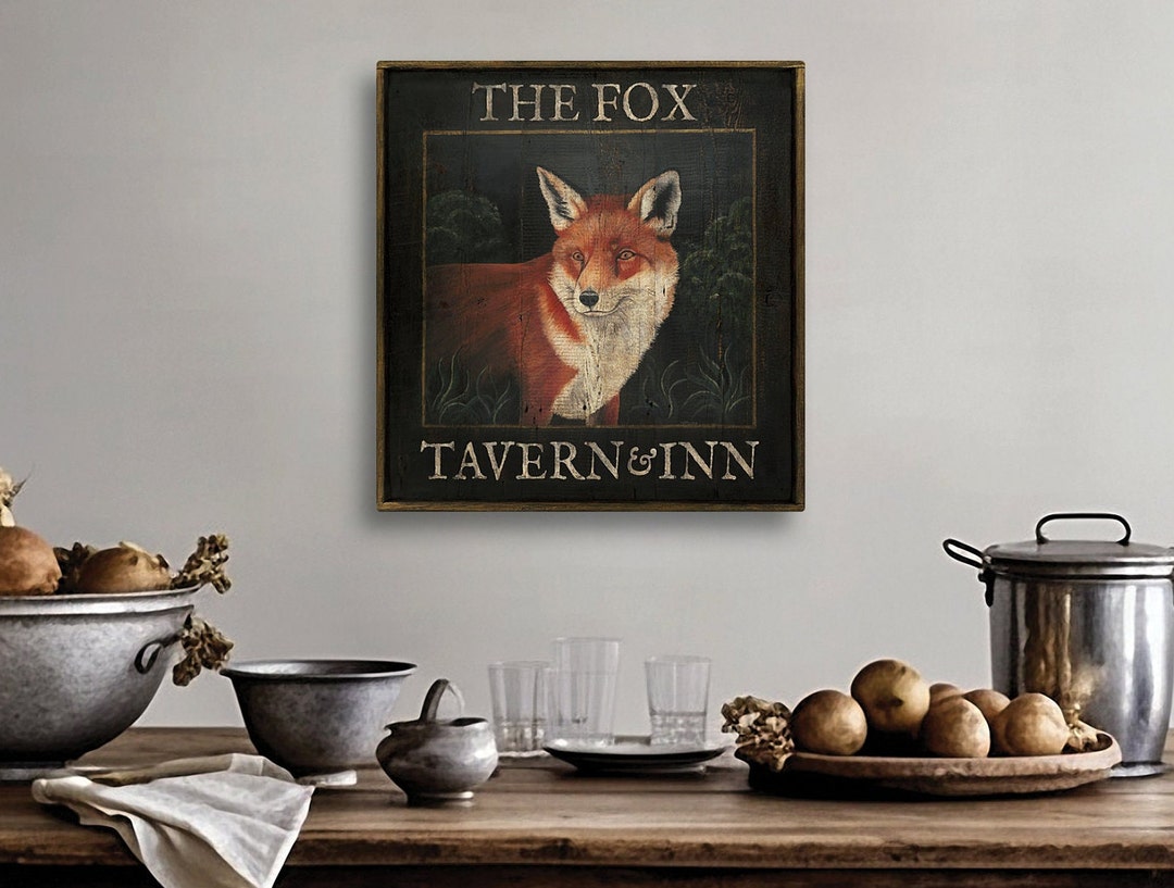 Fox Tavern Sign Art Colonial Style Fox Hunt Horse Art Primitive Decor ...