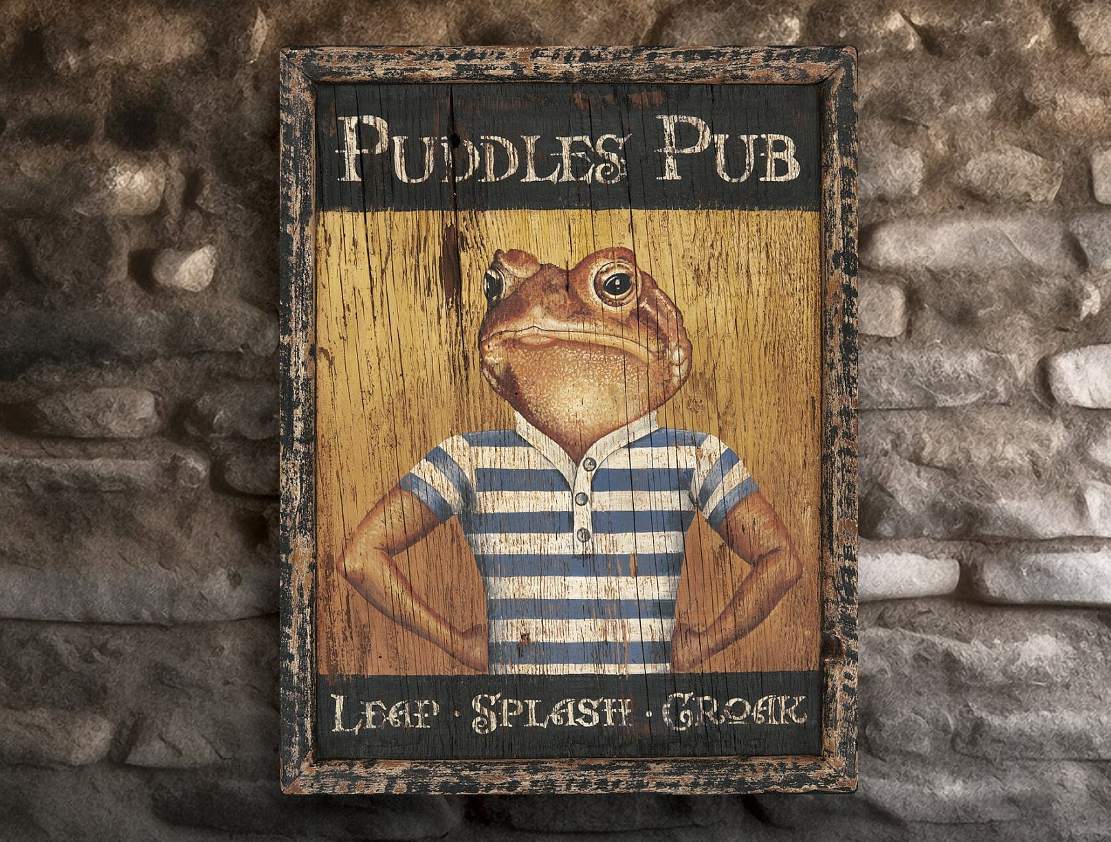 Vintage Tavern Sign puddles Pub Frog Toad Art Antique Colonial Decor ...