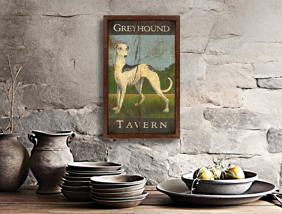 Greyhound Tavern Sign Vintage Antique British Pub Look Dog Art ...
