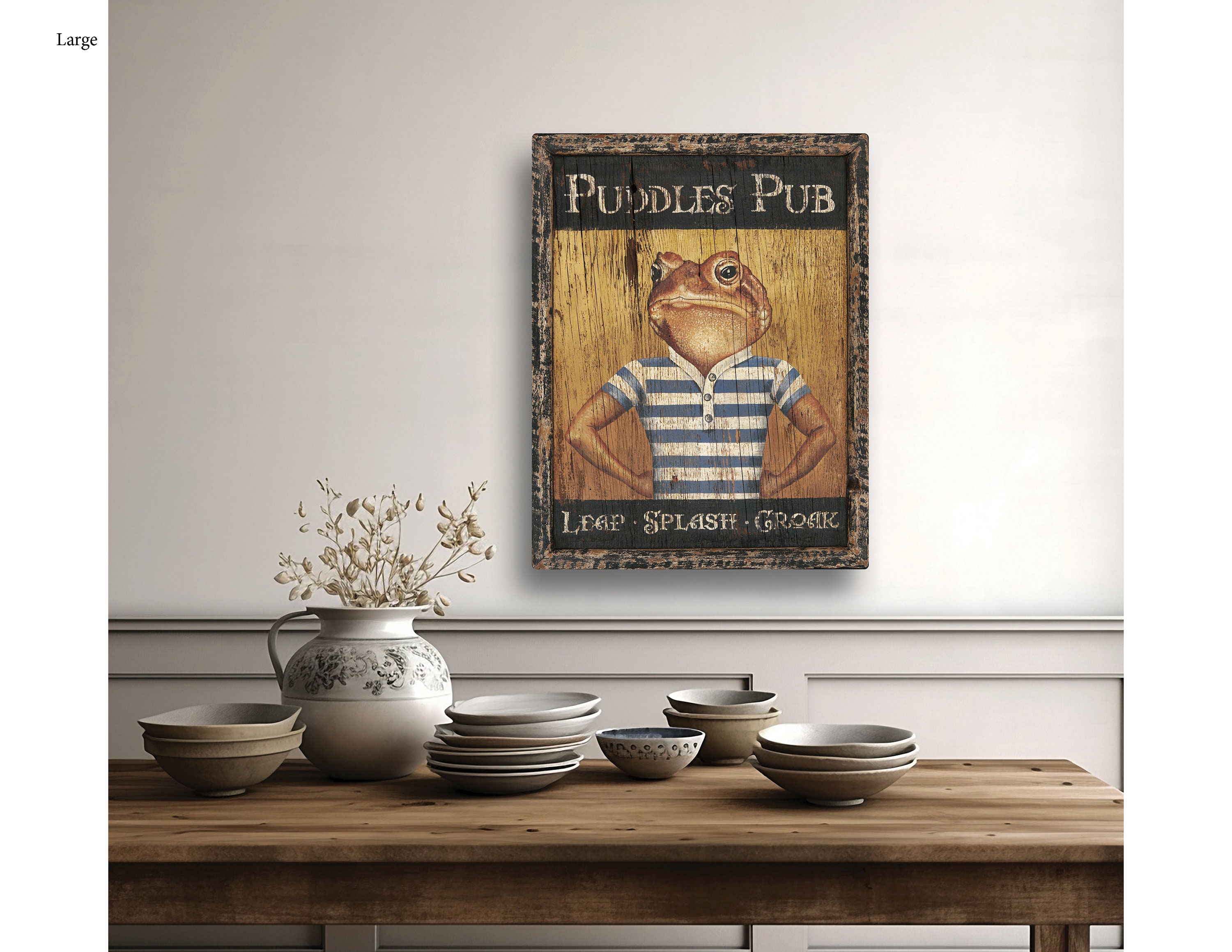Vintage Tavern Sign puddles Pub Frog Toad Art Antique Colonial Decor ...