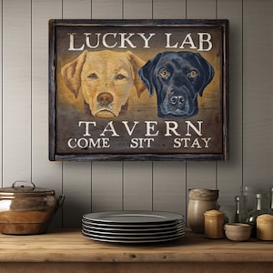 Black Yellow Lab Dog Portrait Custom Sign Art Rustic Paintings Pub Bar ...