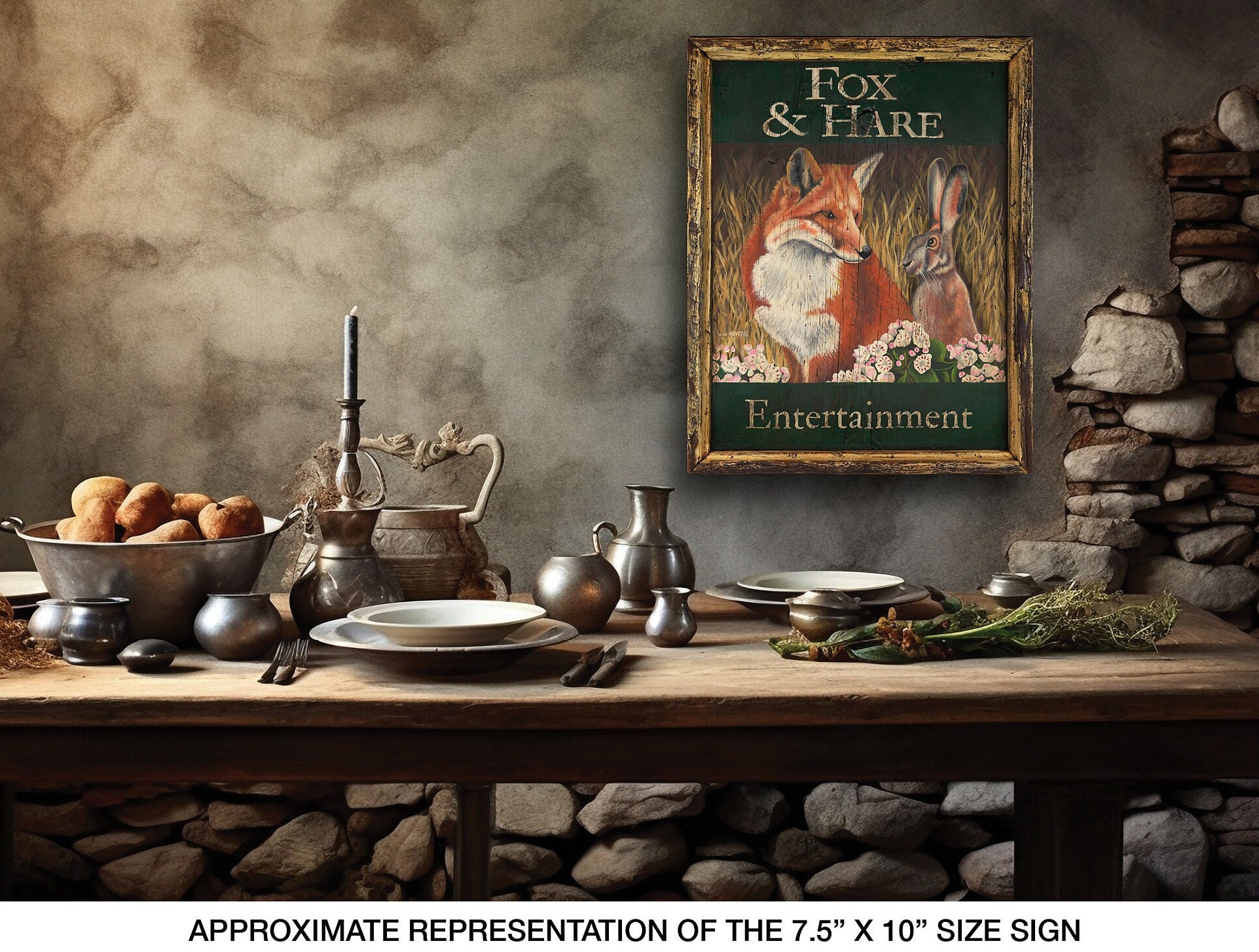 Fox & Hare - Vintage Tavern Sign Fox and Rabbit Art Colonial Decor ...
