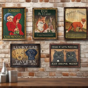 Fox & Hare - Vintage Tavern Sign Fox and Rabbit Art Colonial Decor ...