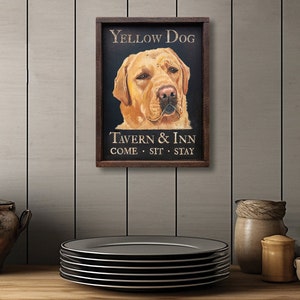 Yellow Dog Tavern & Inn Sign Labrador Retriever Art Vintage Look Sign ...