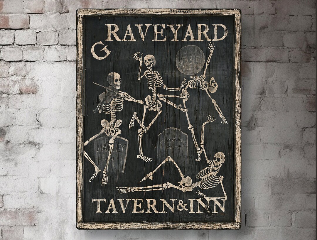 Skeleton Dance Art Tavern Sign Rave Skeletons Wall Art Skull Pub Bar ...
