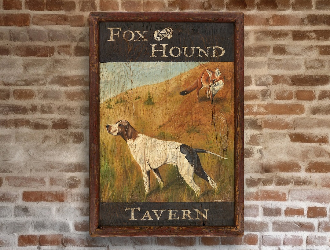 Fox and Hound Tavern Sign Art Rustic Painting Primitive Folk Art Hunt ...