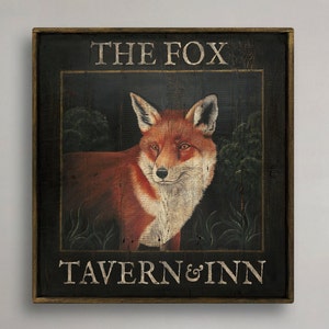 Fox Tavern Sign Art Colonial Style Fox Hunt Horse Art Primitive Decor ...