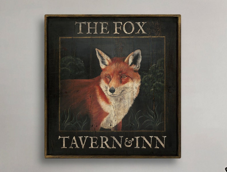 Fox Tavern Sign Art Colonial Style Fox Hunt Horse Art Primitive Decor ...
