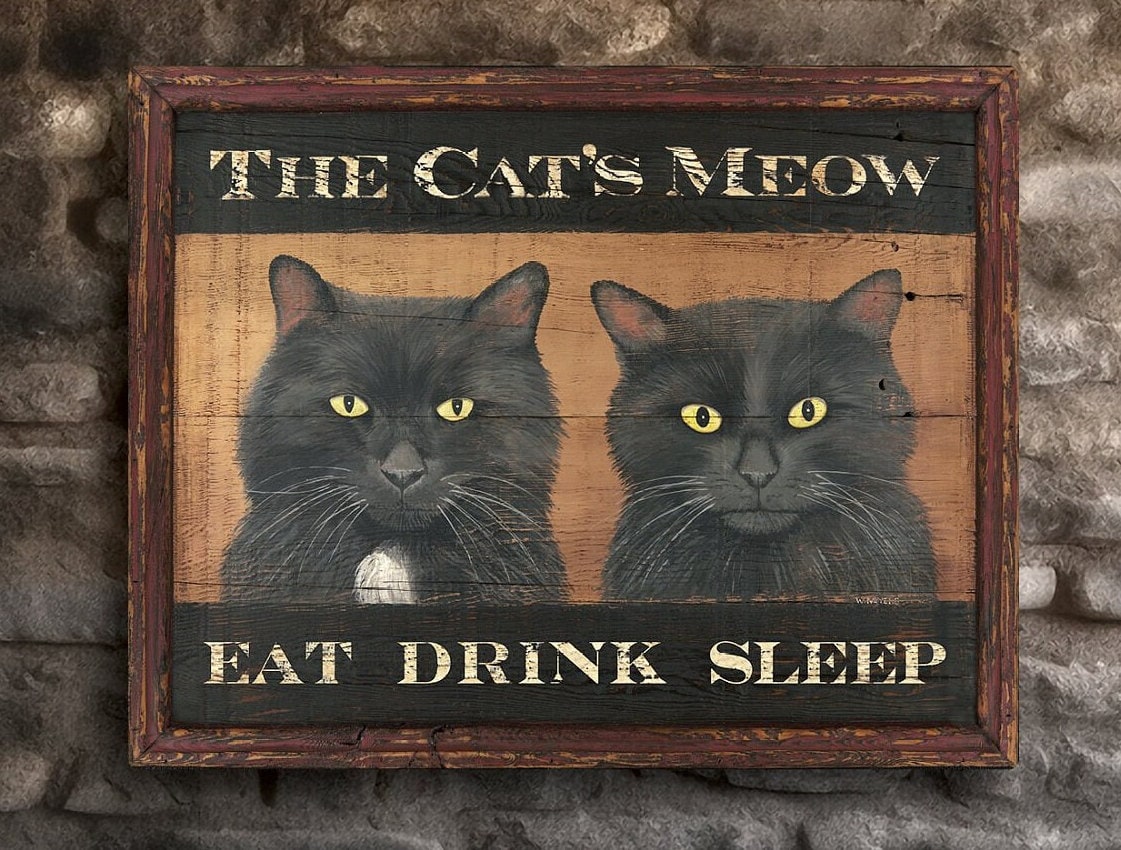 The Cat's Meow Eat, Drink, Sleep Cat Art Black Cat Sign Repro of ...