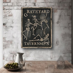 Skeleton Dance Art Tavern Sign Rave Skeletons Wall Art Skull Pub Bar ...